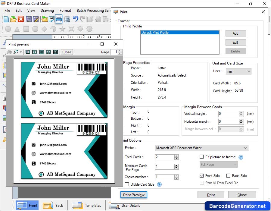 Screenshots of Business Card Generator Software to know how to create ...