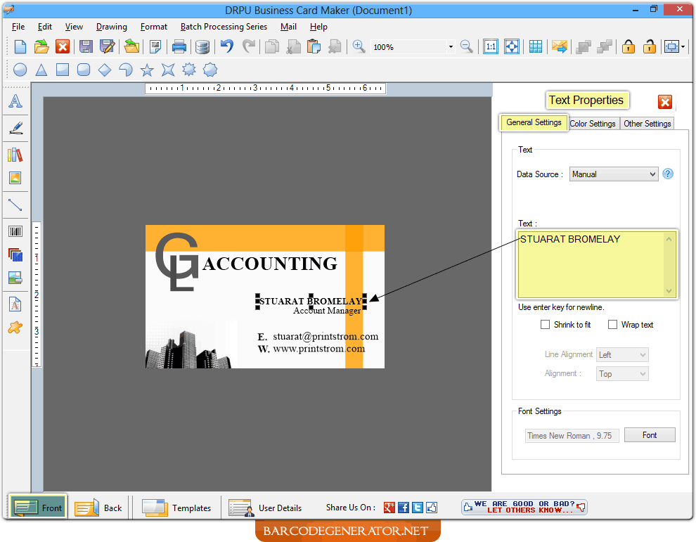 Screenshots of Business Card Generator Software to know how to create ...
