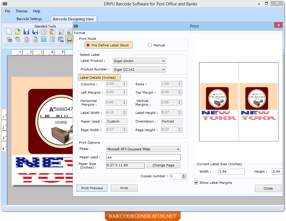 Screenshots of Barcode Generator for Post office and bank to view process